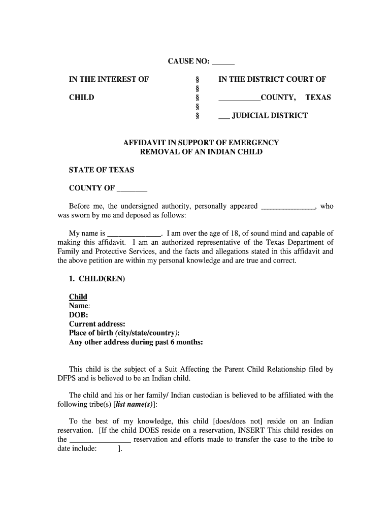 Fillable Online dfps state tx SAMPLE LANGUAGE FOR EMERGENCY REMOVAL ...