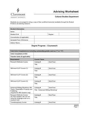 Fillable Online cgu CLST advising worksheet.doc Fax Email Print - pdfFiller