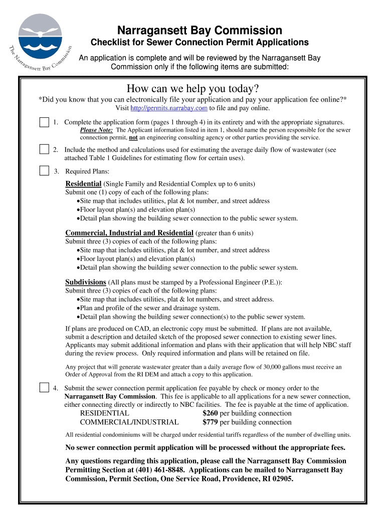 Fillable Online Sewer Connection Permit Application and Checklist ...