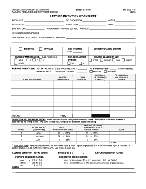 Fillable Online nrcs usda PASTURE INVENTORY WORKSHEET Fax Email Print ...