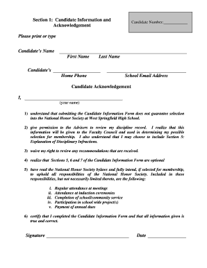 Fillable Online Candidate Information Form 2013-2014 Fax Email Print ...