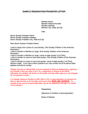 Fillable Online SAMPLE RESIGNATION/TRANSFER LETTER - Tripod.com Fax ...