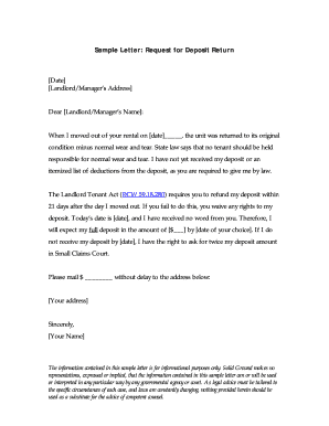 Fillable Online solid-ground Sample Letter: Request for Deposit Return ...