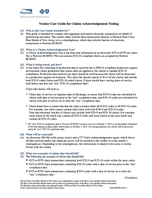 Fillable Online Vendor User Guide for Claims Acknowledgement Testing ...