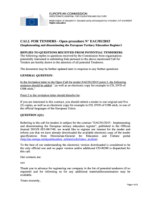 Fillable Online ec europa CALL FOR TENDERS - Open procedure N EAC/01/ ...