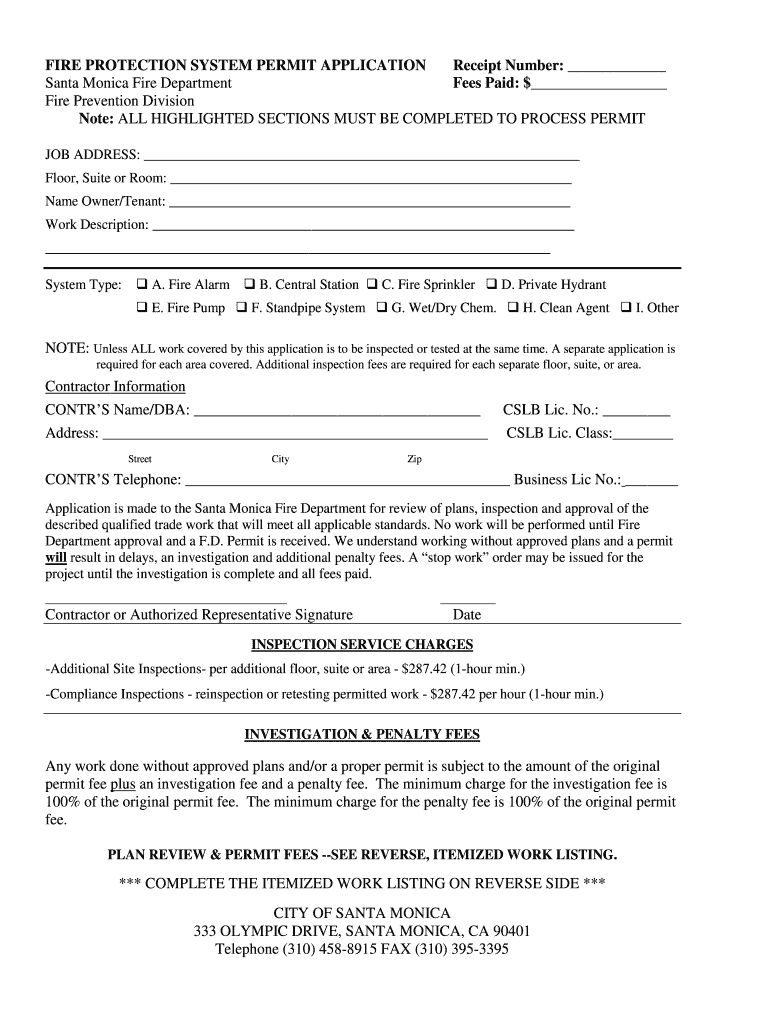 Fillable Online santamonicafire FIRE PROTECTION SYSTEM PERMIT ...