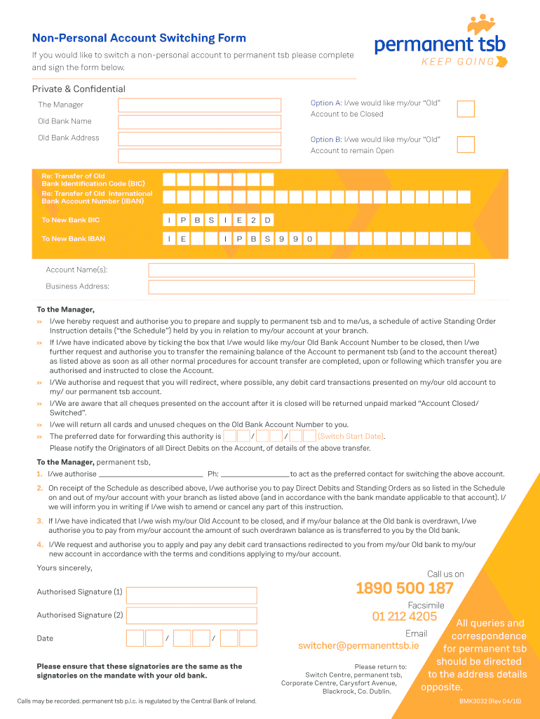 Fillable Online Non-Personal Account Switching Form Fax Email Print - pdfFiller