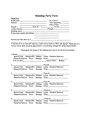 Fillable Online Wedding Party Form Fax Email Print - pdfFiller