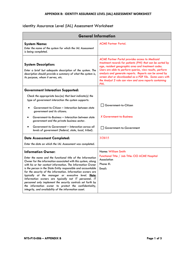 APPENDIX B: IDENTITY ASSURANCE LEVEL (IAL) ASSESSMENT WORKSHEET ...