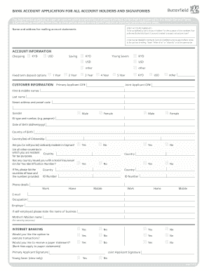 Fillable Online BANK ACCOUNT APPLICATION FOR ALL ACCOUNT HOLDERS Fax Email Print - pdfFiller