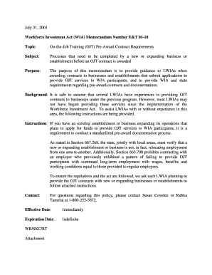 Fillable Online tn Workforce Investment Act (WIA) Memorandum Number E&T ...
