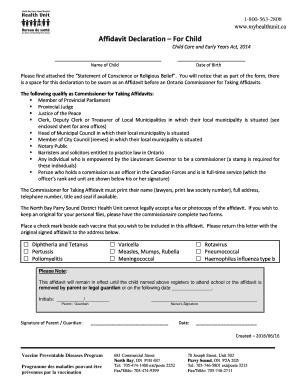Fillable Online myhealthunit Affidavit Declaration For Child Fax Email ...