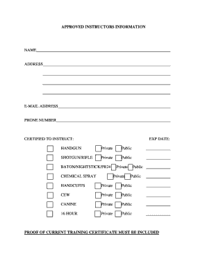 Fillable Online dsp delaware APPROVED INSTRUCTORS INFORMATION Fax Email ...