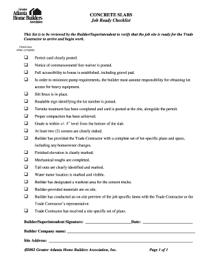 Fillable Online CONCRETE SLABS Job Ready Checklist - Fax Email Print ...