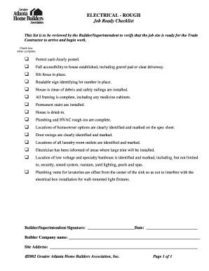 Fillable Online ELECTRICAL - ROUGH Job Ready Checklist Fax Email Print ...