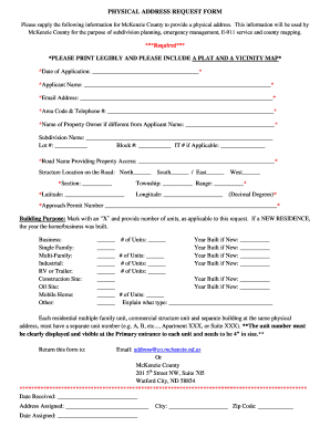 Fillable Online Physical Address Request Form - McKenzie County Fax ...
