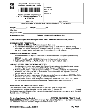 Fillable Online ohsu Hospital and Clinics Provider s Orders - ohsu Fax ...