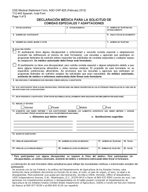Fillable Online Declaraci n m dica para la solicitud de comidas ...