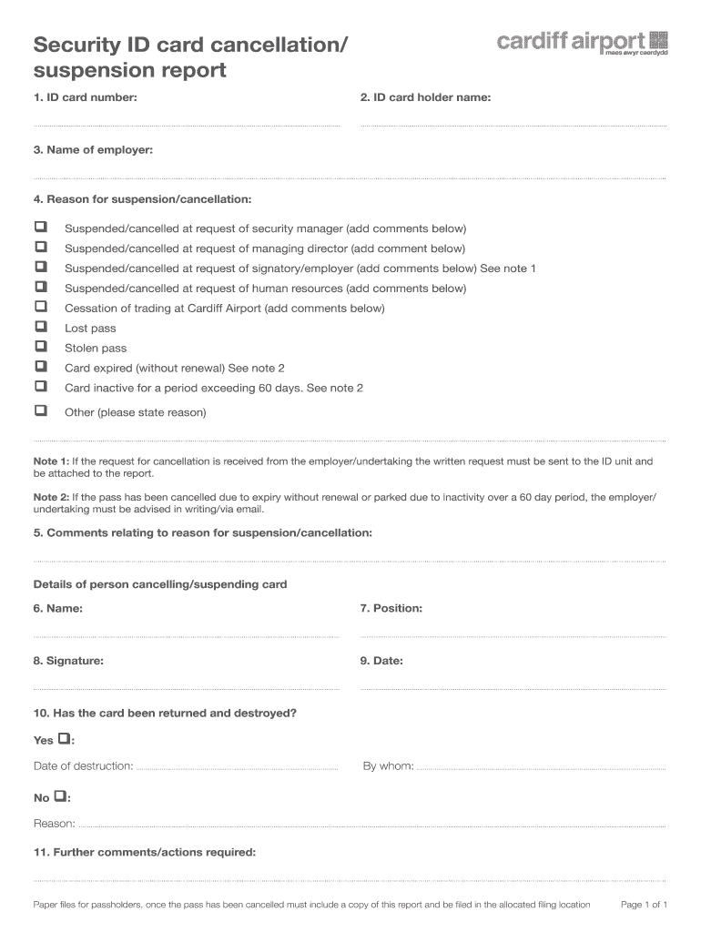 Fillable Online ID17 - 2016 Security ID Card Cancellation suspension ...