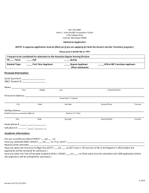 Fillable Online smcc Associate Degree Nursing Application revision 4-15.doc - smcc Fax Email ...