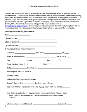 Fillable Online cherrycreekschools CCSD Equity Complaint Intake Form ...
