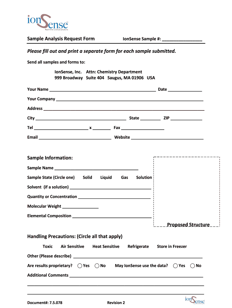 Fillable Online Sample Analysis Request Form Rev2 7.5.078 Fax Email ...