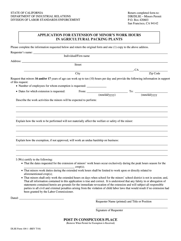 Fillable Online dir ca DIR/DLSE Minors Permit Fax Email Print - pdfFiller