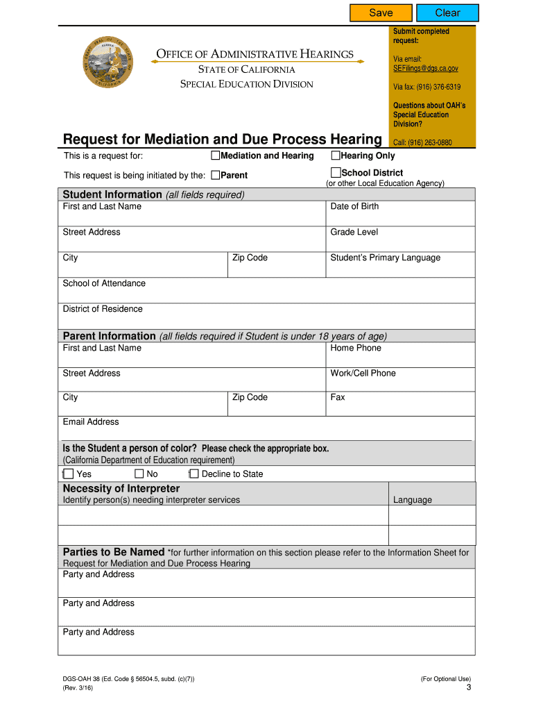 Fillable Online documents dgs ca Request for Mediation and Due Process ...