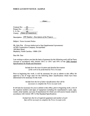 Fillable Online FORCE ACCOUNT NOTICE - SAMPLE Fax Email Print - pdfFiller