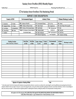 Fillable Online adeq state ar Sanitary Sewer Overflow (SSO) Monthly ...
