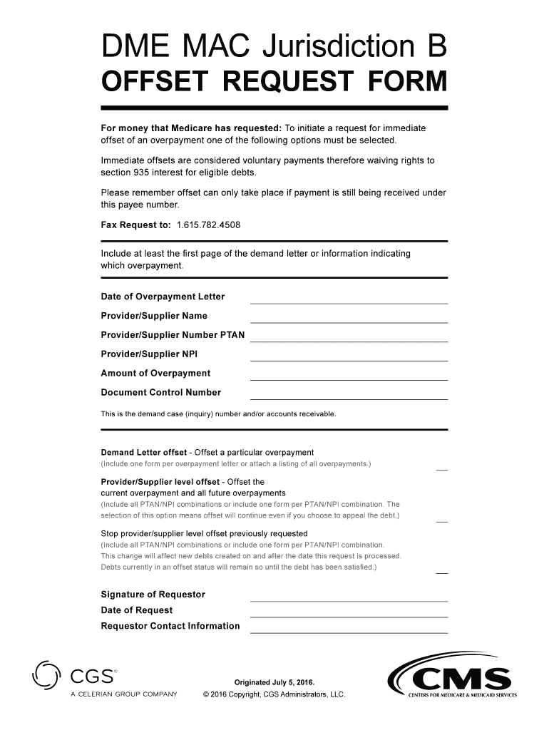 Fillable Online Offset Request Form. DME JB Fax Email Print - pdfFiller