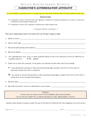 Fillable Online CAREGIVER S AUTHORIZATION AFFIDAVIT Fax Email Print - pdfFiller