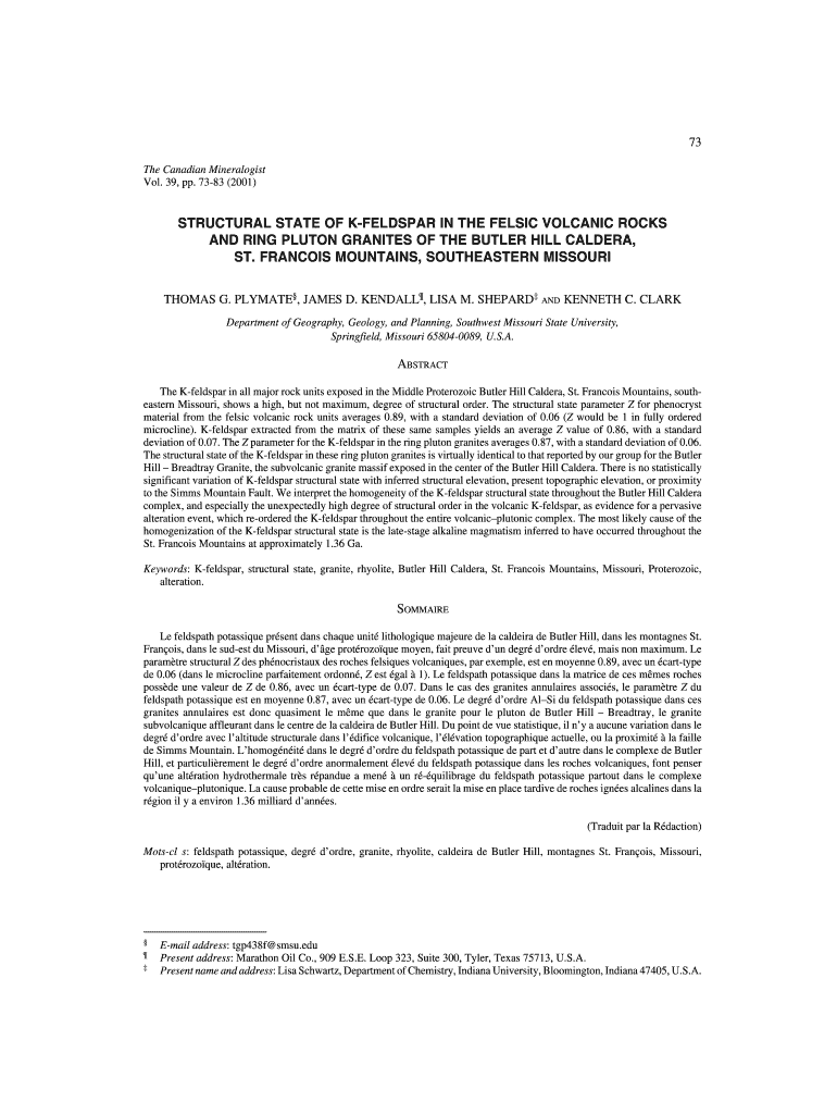 Fillable Online rruff STRUCTURAL STATE OF K-FELDSPAR IN THE FELSIC... Fax Email Print - pdfFiller