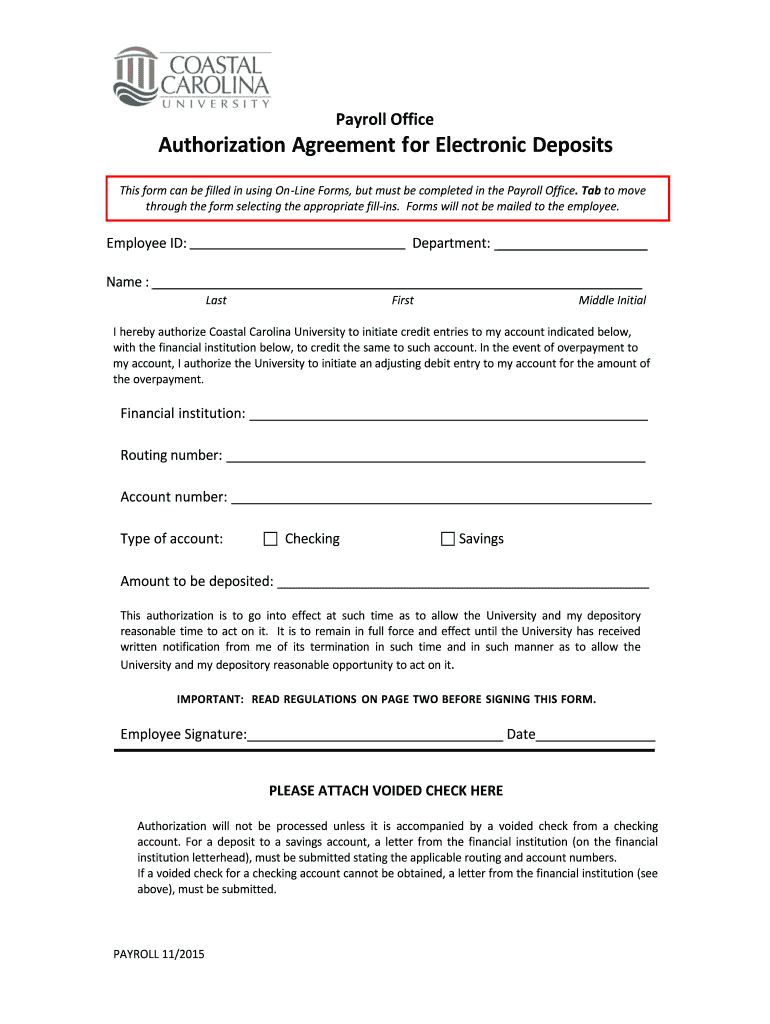 Fillable Online coastal Authorization Agreement for Electronic Deposits Fax Email Print - pdfFiller
