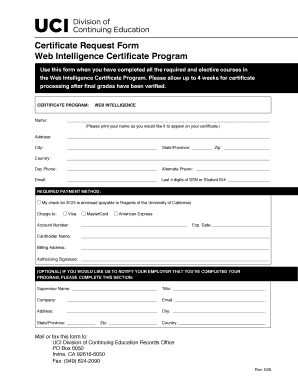 Fillable Online ce uci Certificate Request Form. UCI Division of ...