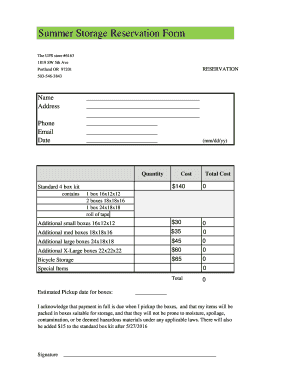 Fillable Online Summer Storage Reservation Form Fax Email Print - pdfFiller