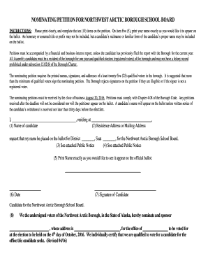 Fillable Online nwabor Nominating Petition for School Board - Northwest Arctic Borough - nwabor ...