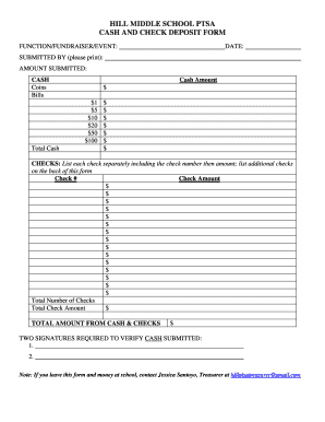 Fillable Online hill ipsd Cash and Check Deposit Form 2016-2017.docx ...