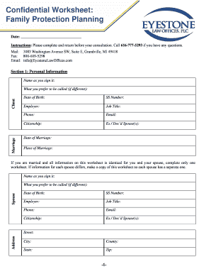 Fillable Online Estate Planning Worksheet for Couples New Fax Email ...