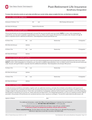 Fillable Online hr osu Post-Retirement Life Insurance Beneficiary ...