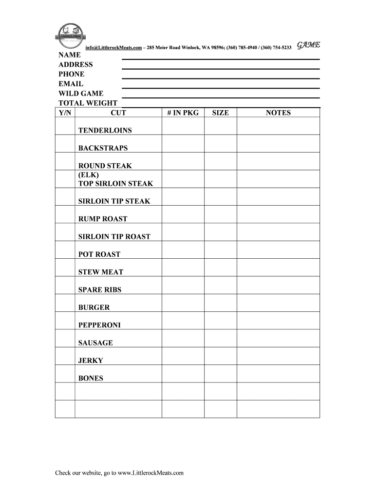 Fillable Online Wild Game order form Fax Email Print - pdfFiller