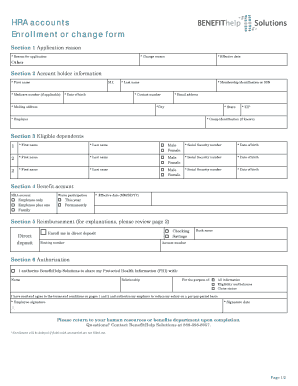 Fillable Online HRA accounts Enrollment or change form Fax Email Print ...