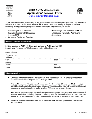 Fillable Online 2012 ALTA Membership Application/ Renewal Form Fax ...
