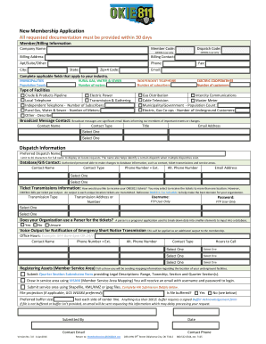 Fillable Online okie811 New Membership Application All requested documentation must be ... Fax ...