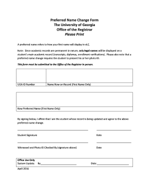 Fillable Online reg uga Preferred Name Change Form - reg uga Fax Email ...