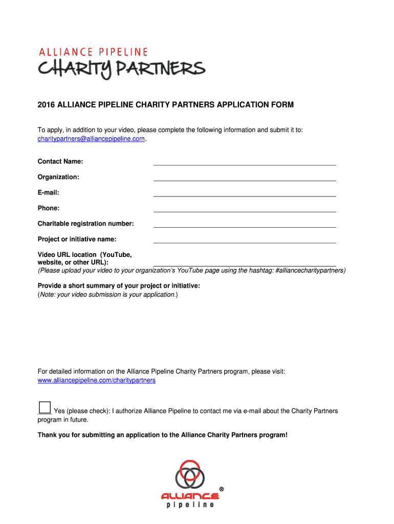 Alliance Pipeline Charity Partners Application Form - Blank Fillable ...