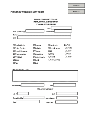 Fillable Online epcc PERSONAL WORK REQUEST FORM Fax Email Print - pdfFiller