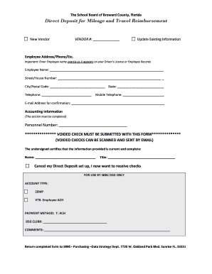Fillable Online broward k12 fl Direct Deposit for Mileage and Travel Reimbursement Fax Email ...