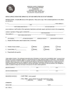 Fillable Online mgc dps mo bingo application for approval of paid employee or staff member Fax ...
