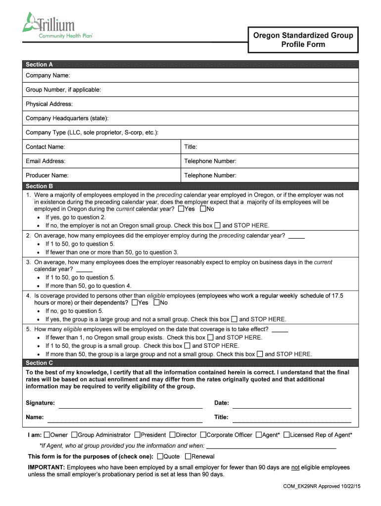 Fillable Online Oregon Standardized Group Profile Form, Form 440-4763 ...